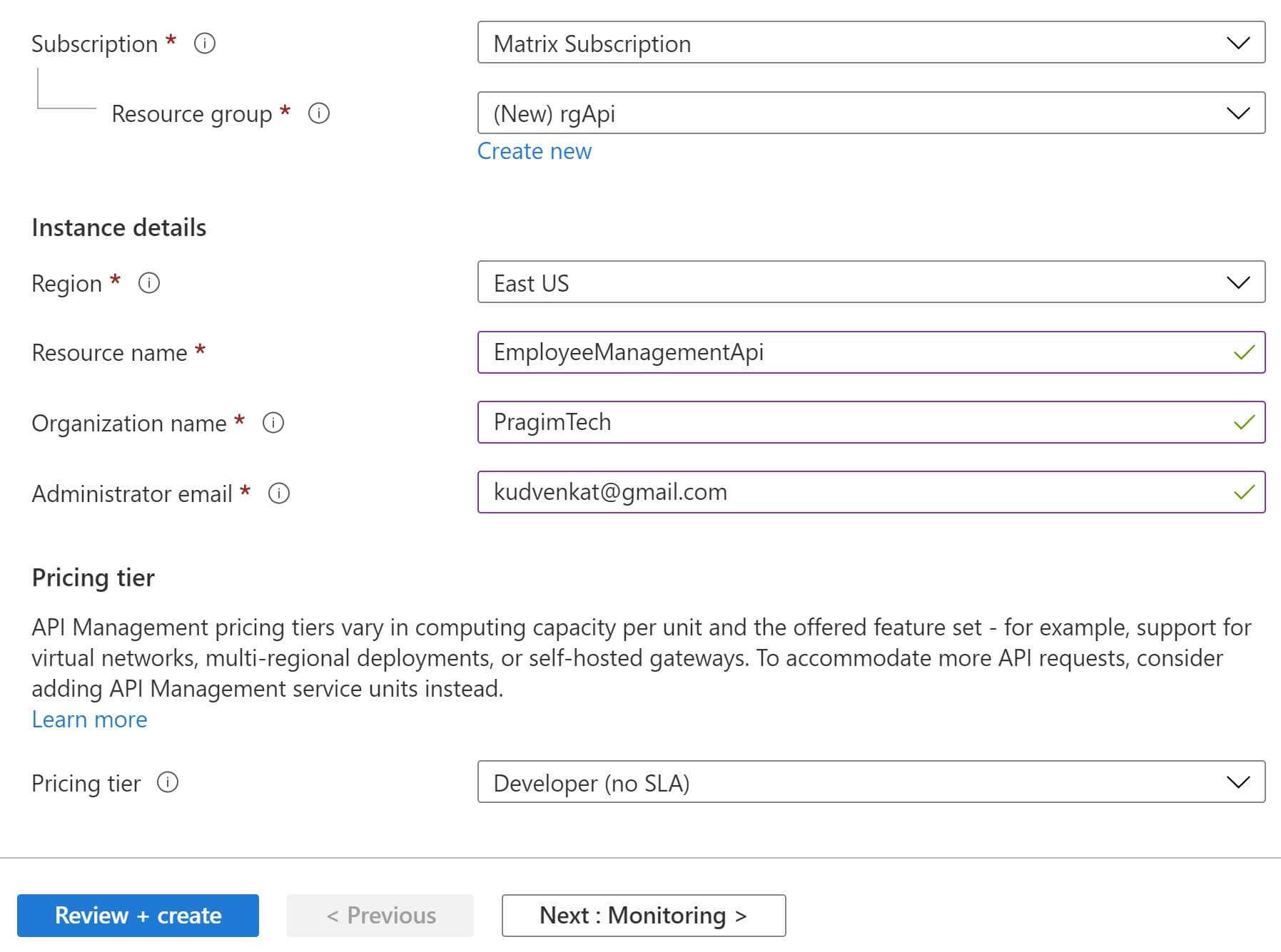 Create Azure API Management service instance Create Azure API Management service instance